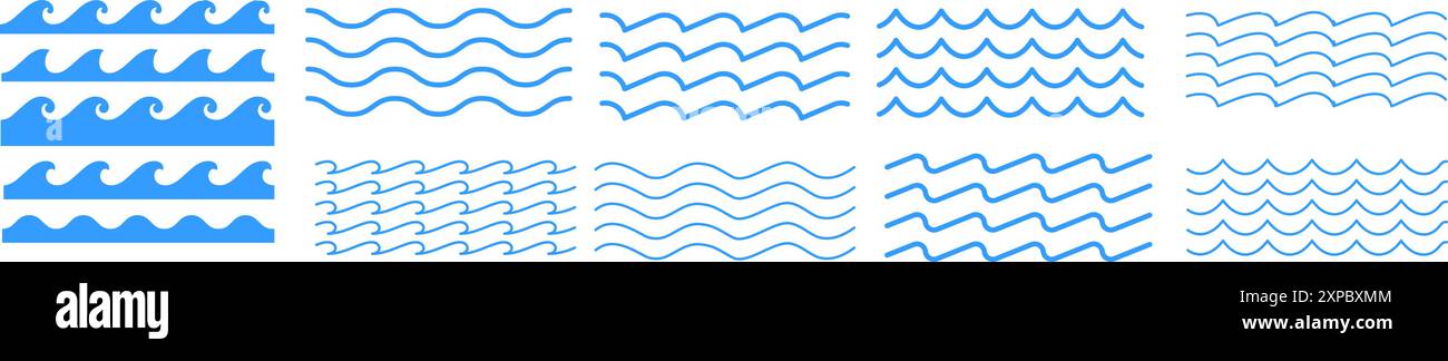 Water wave, sea wave set. Sea wave pattern background. Vector ocean ...