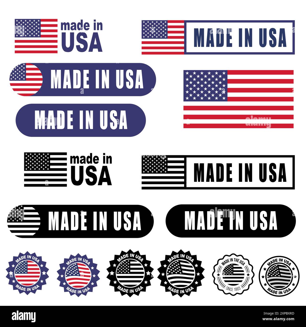 Made in USA badges and emblems. United state of America.set of made in ...
