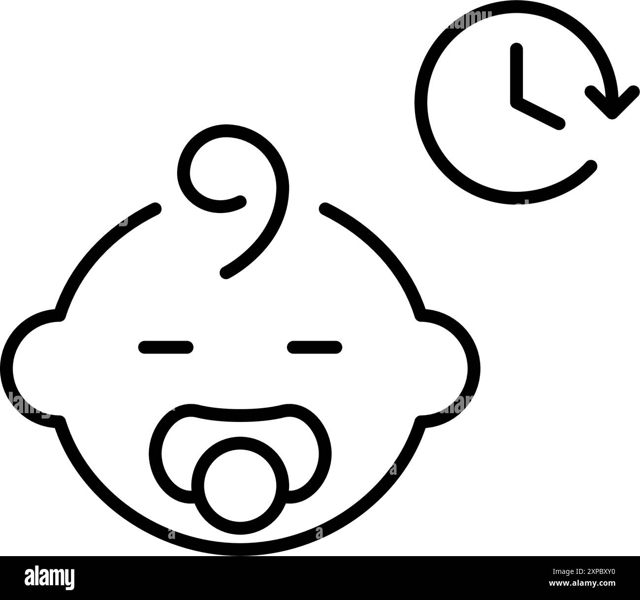 Baby with pacifier and clock. Infant daily regimen. Pixel perfect ...
