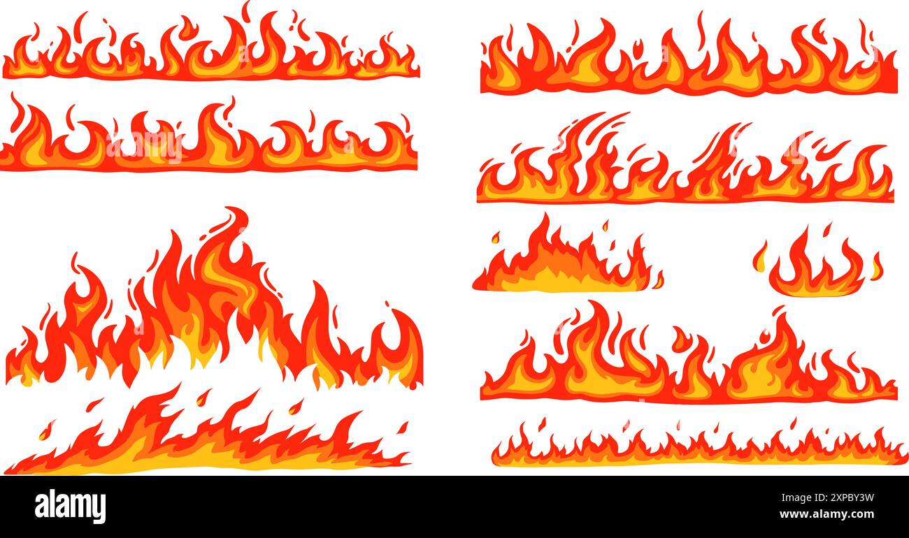 Cartoon fire borders, flame frame, blazing dividers, hot flaming ...