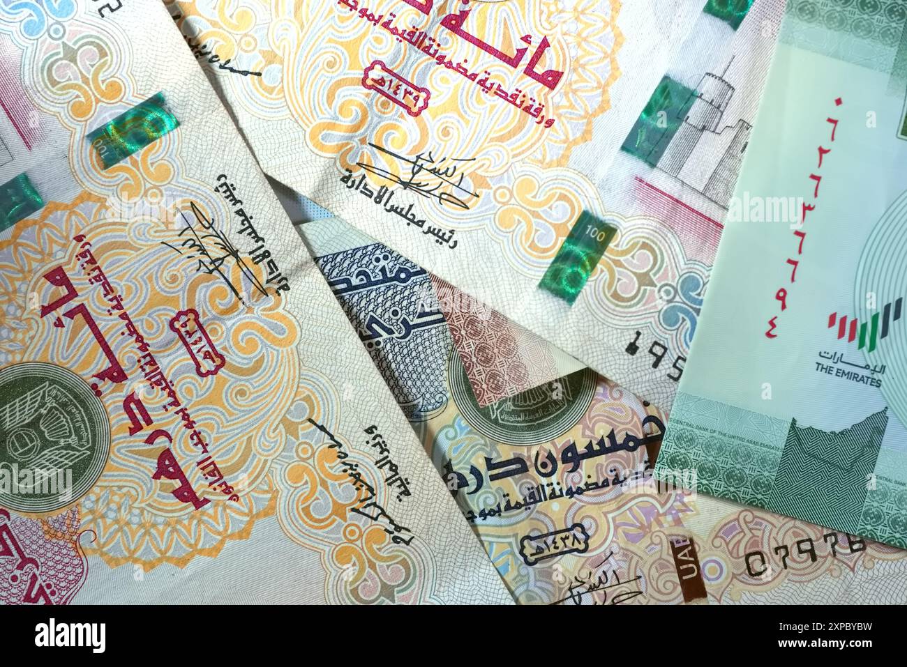 Close up Dirhams currency, AED, Bank note and coins, United Arab ...