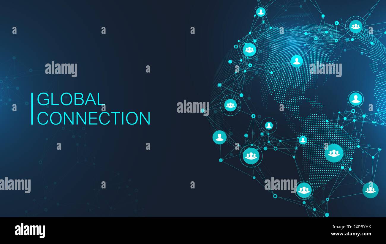 Global network connection banner design template. Header social network ...