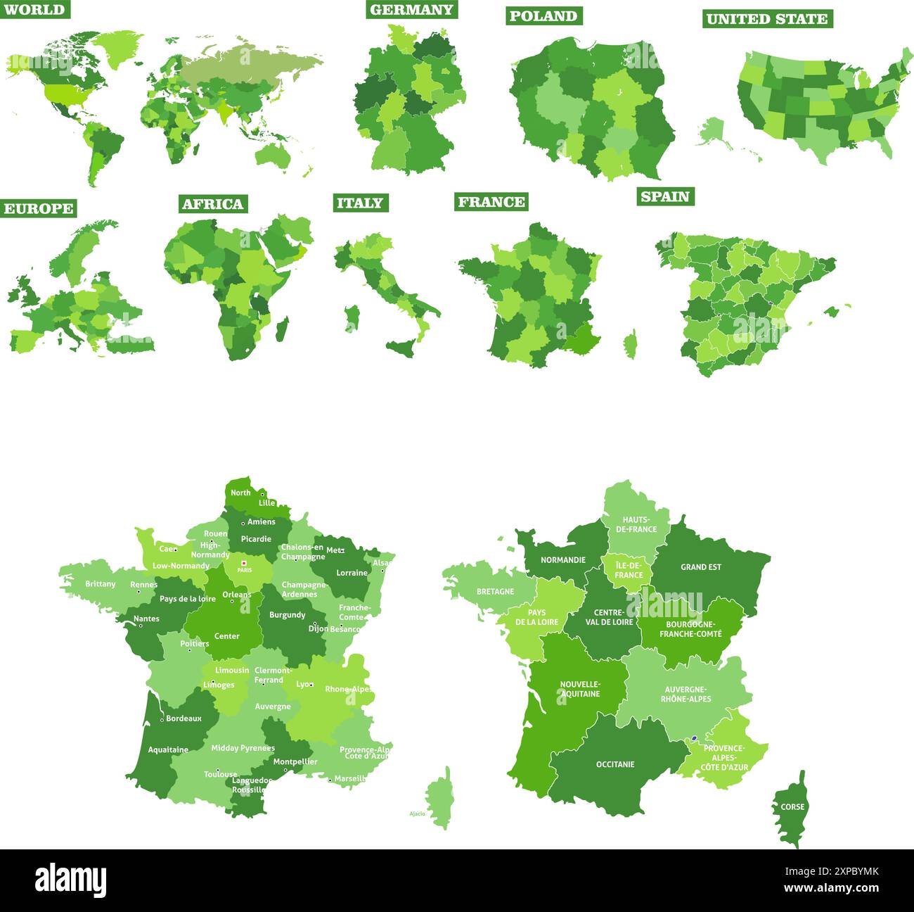 France and world map. Poland, Germany, Spain, USA, Italy. Vector ...