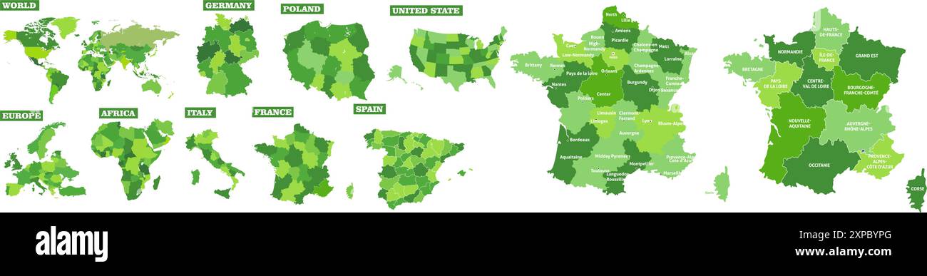 France and world map. Poland, Germany, Spain, USA, Italy. Vector ...