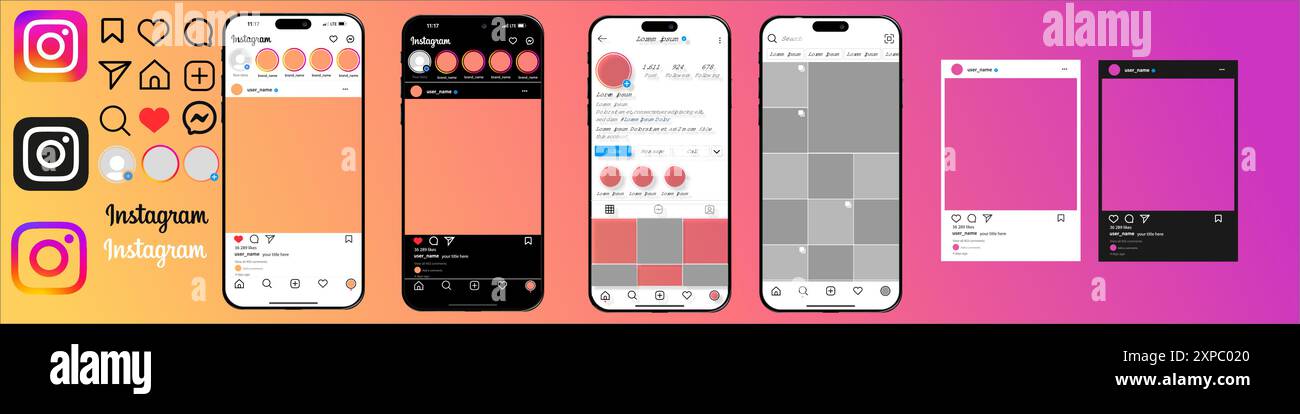 Instagram mockup. Set instagram screen social media and social network ...