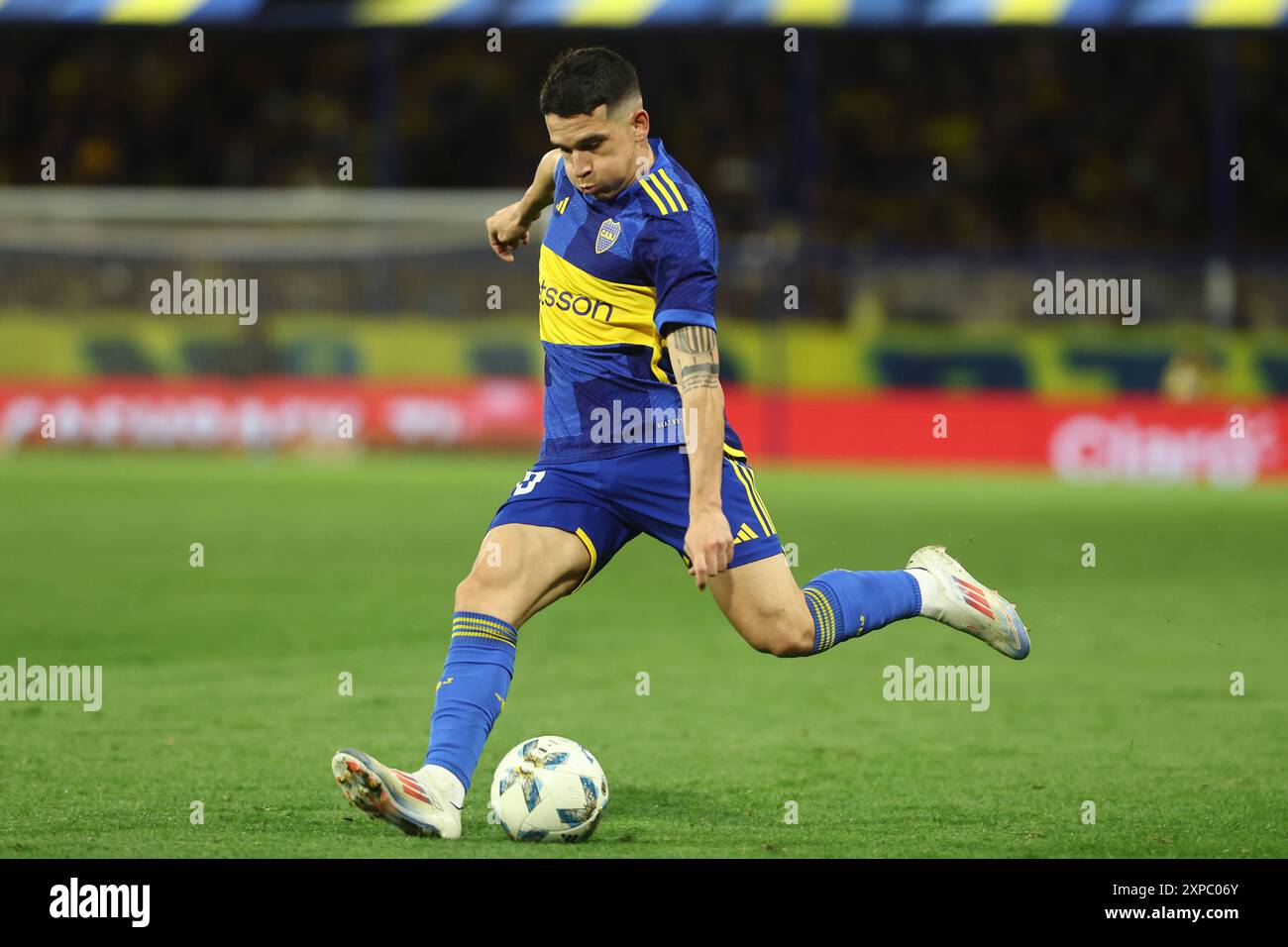Boca Juniors defender Lautaro Blanco prepares to shoot during the ...