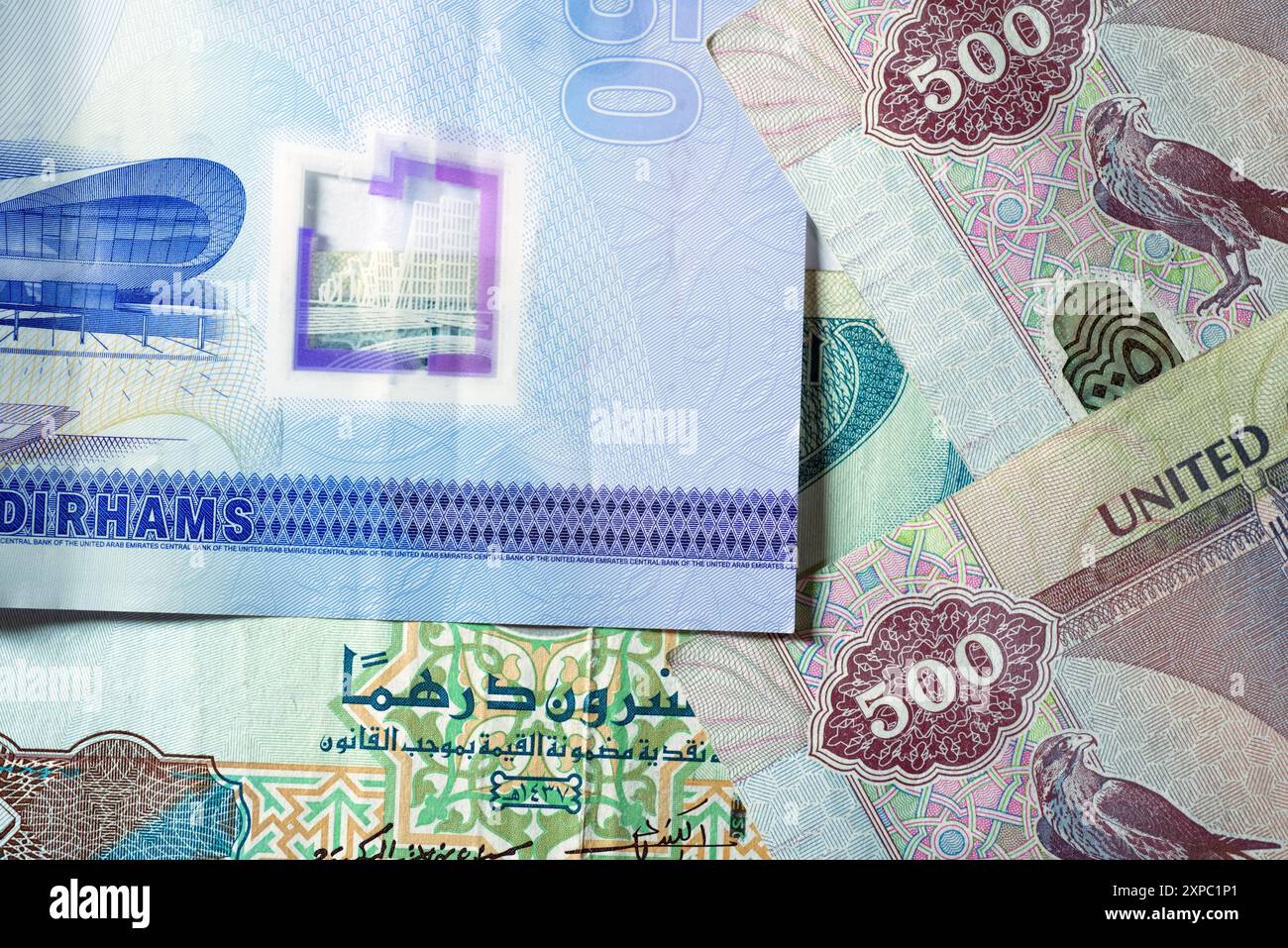 Close up Dirhams currency, AED, Bank note and coins, United Arab ...