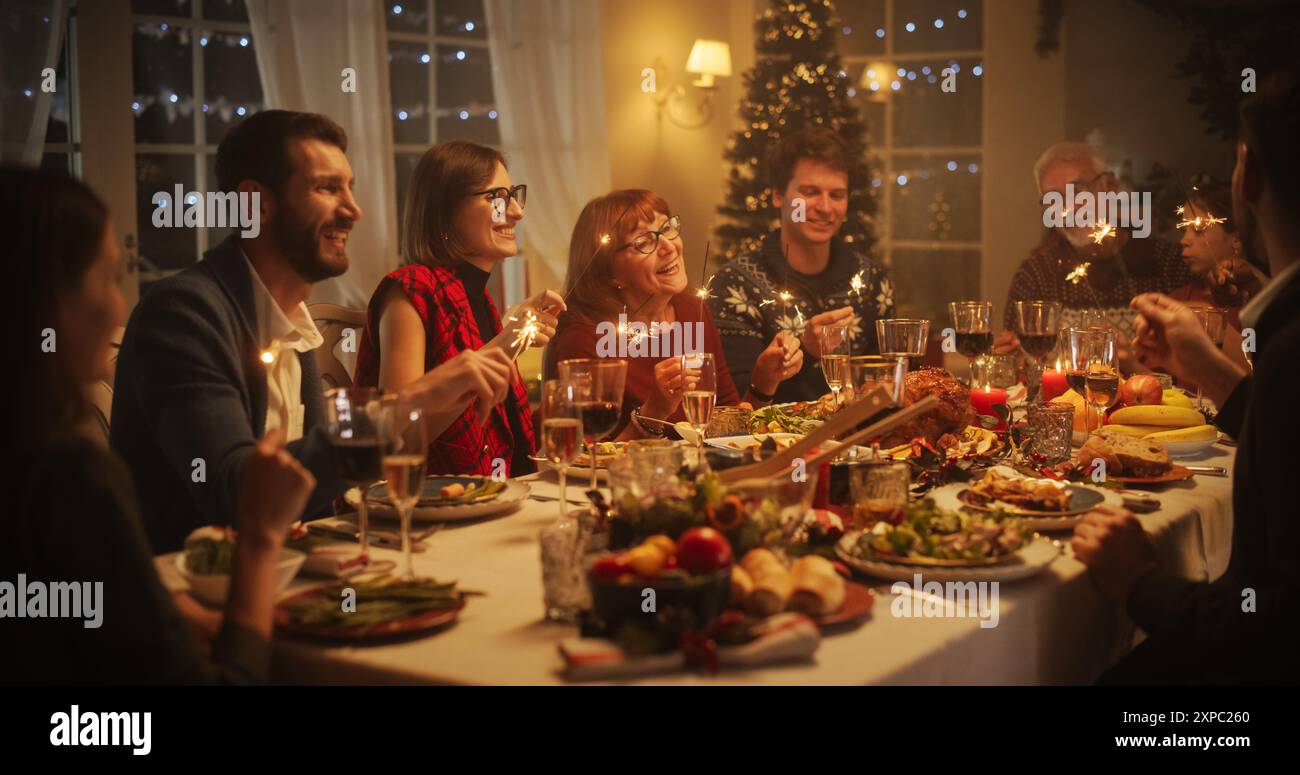 Christmas Dinner Together with Parents, Children and Friends at Home ...