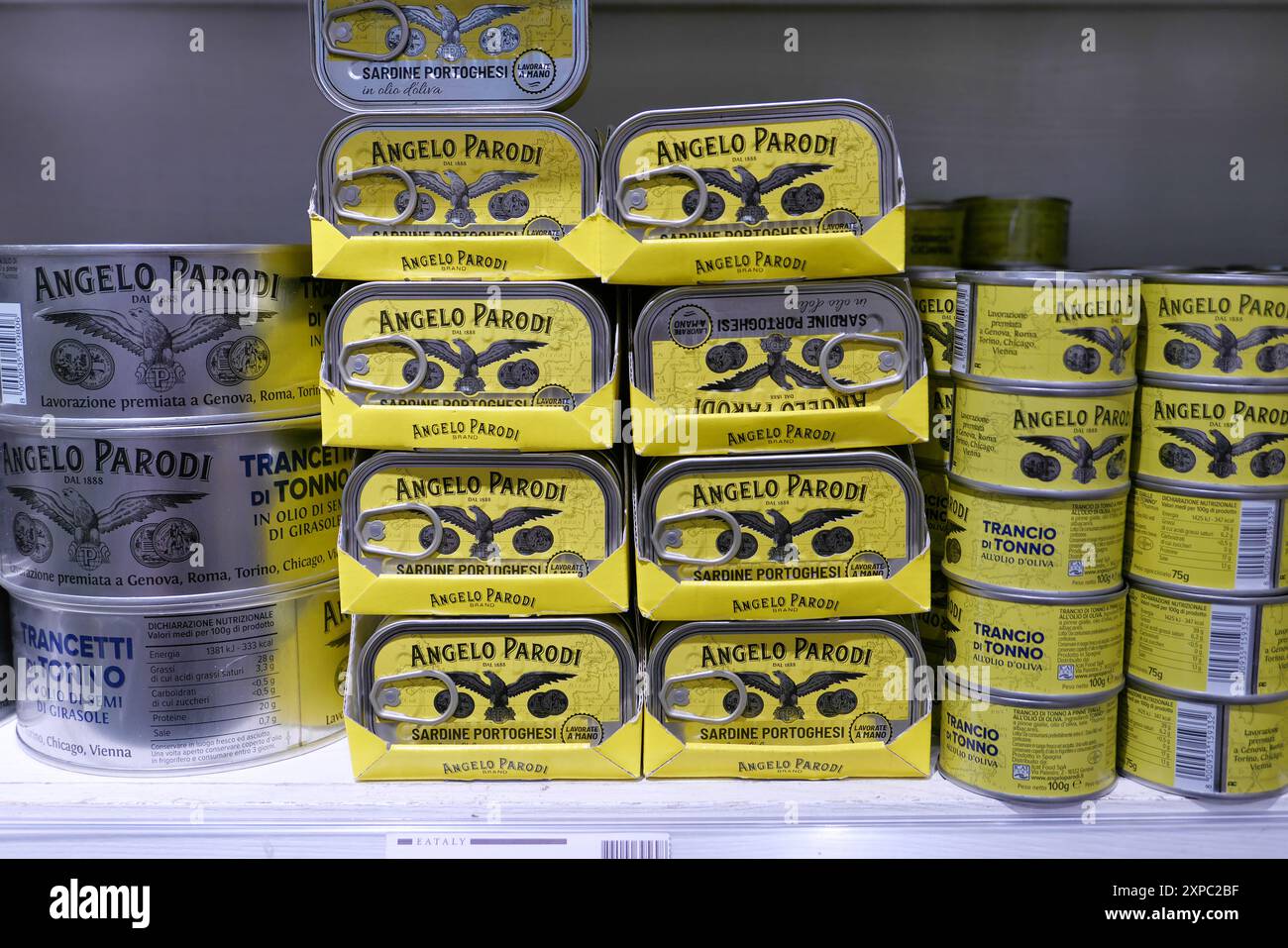 ANGELO PARODI CANS OF TUNA AND SARDINES ON DISPLAY INSIDE THE FOOD ...