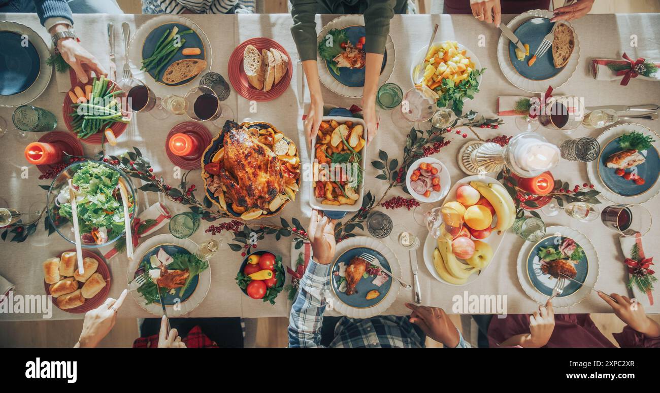 Top Down View with Anonymous Family, Children, Friends Gathered at Home ...