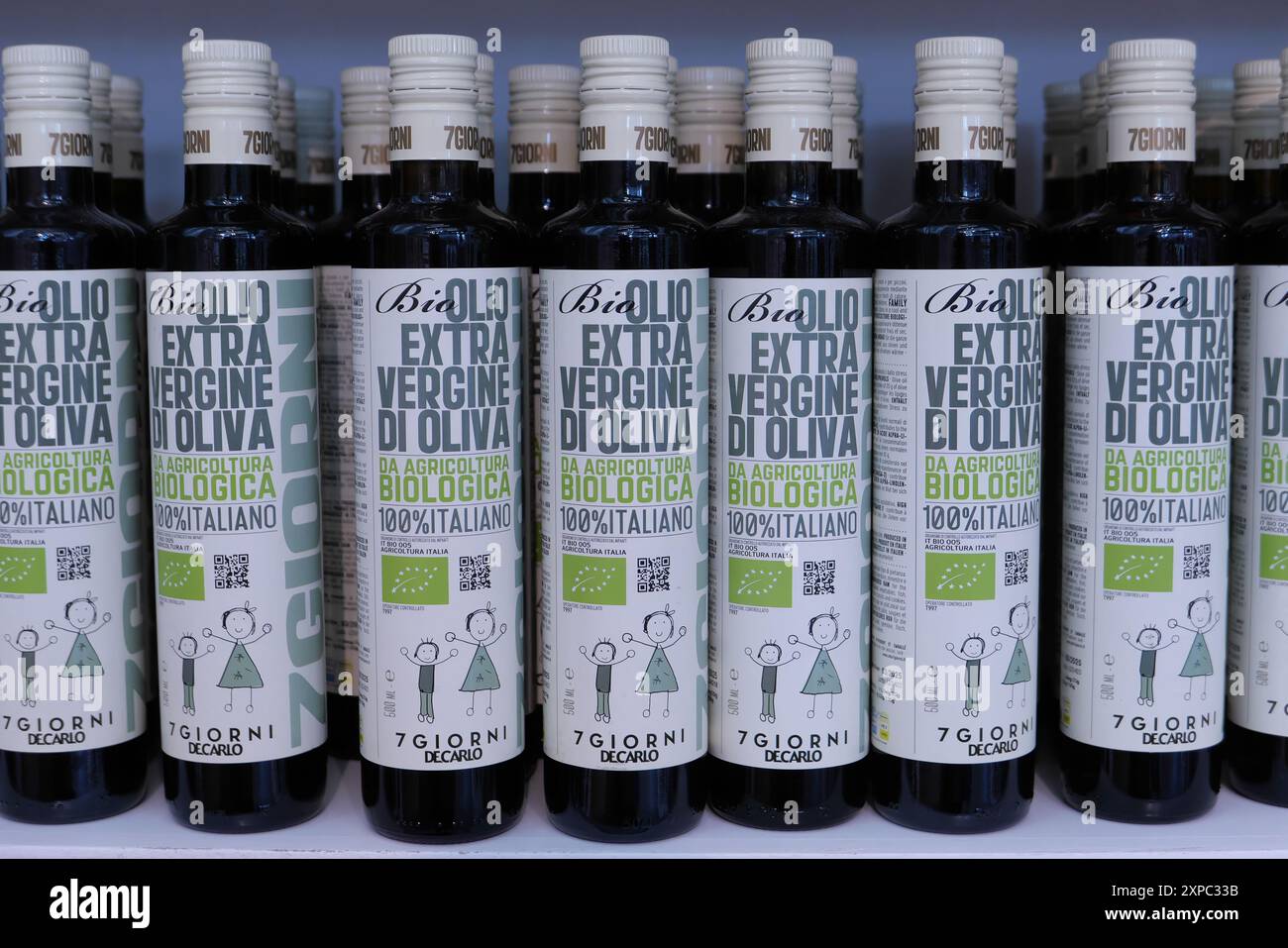 DE CARLO BOTTLES OF EXTRA VIRGIN OLIVE OIL ON DISPLAY INSIDE THE FOOD ...