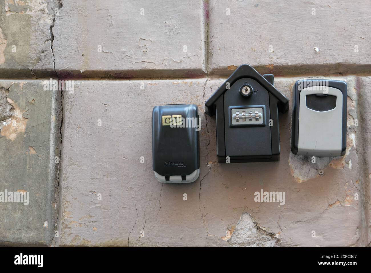 TWO KEY BOXES ON THE WALL OF A STREET IN THE HISTORIC CENTER Stock ...