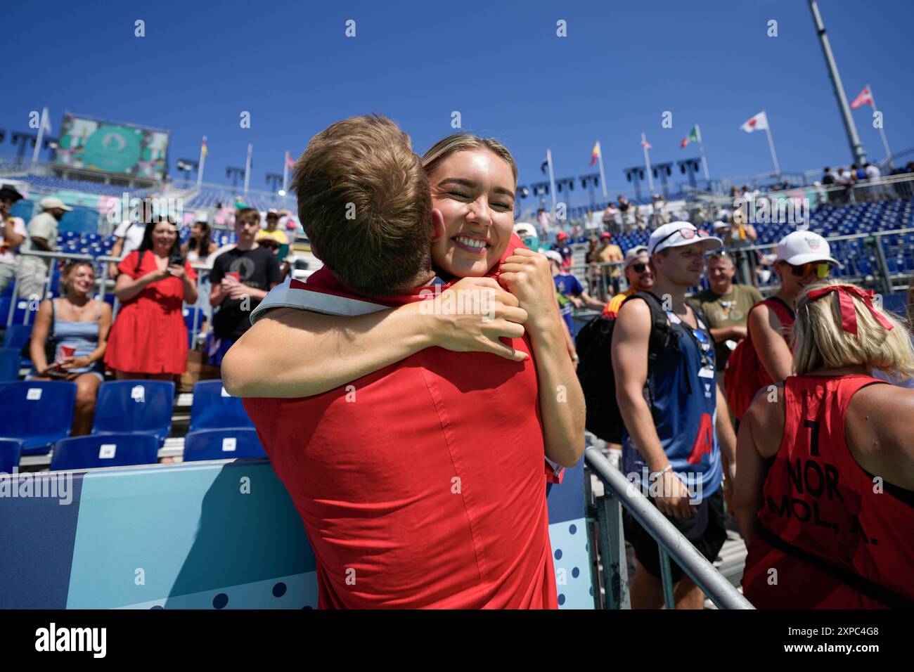 Paris, France 20240805. Anders Mol gets a hug from girlfriend Karoline ...