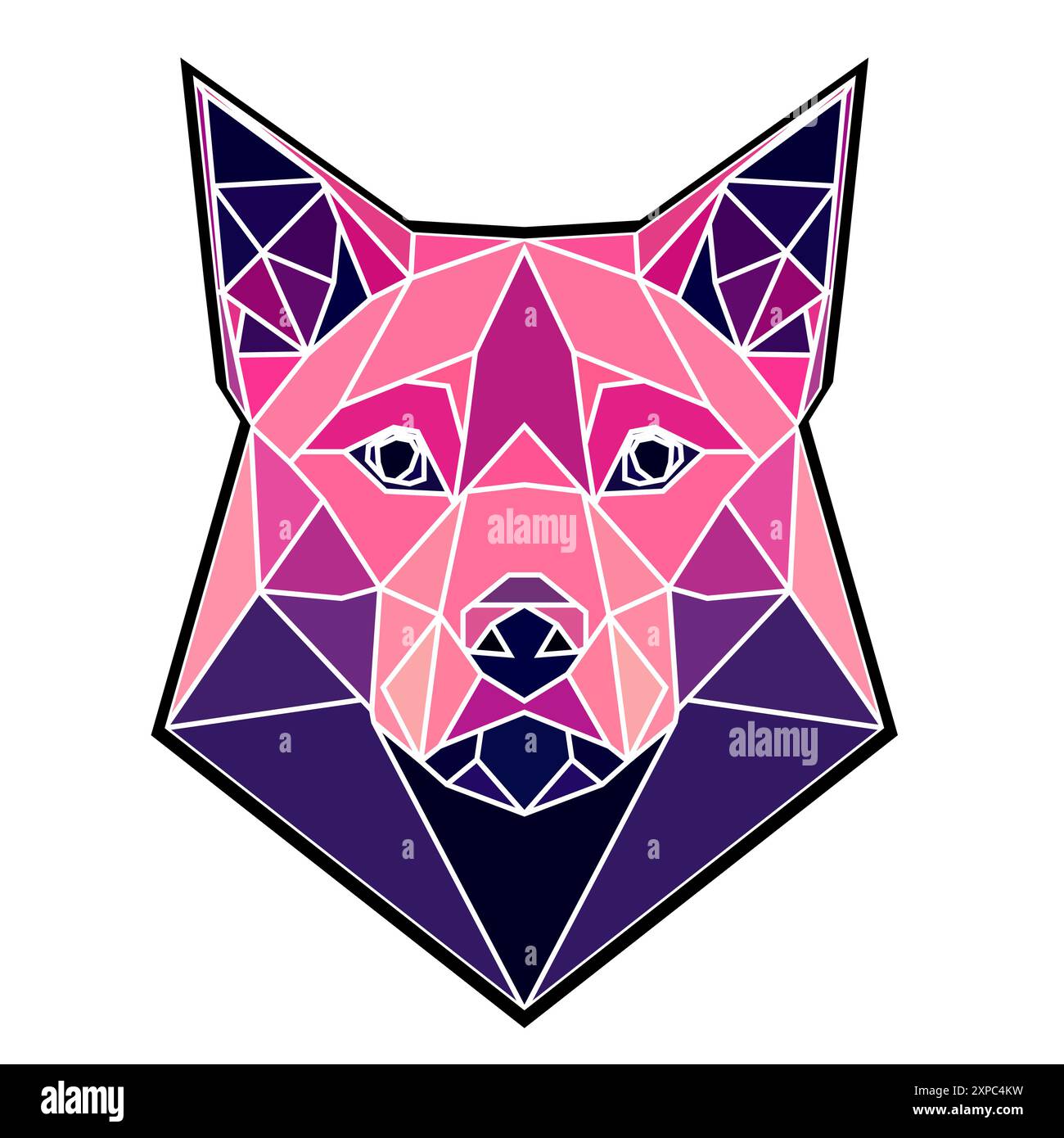 Pink and purple geometric dog head on a white background and a black ...