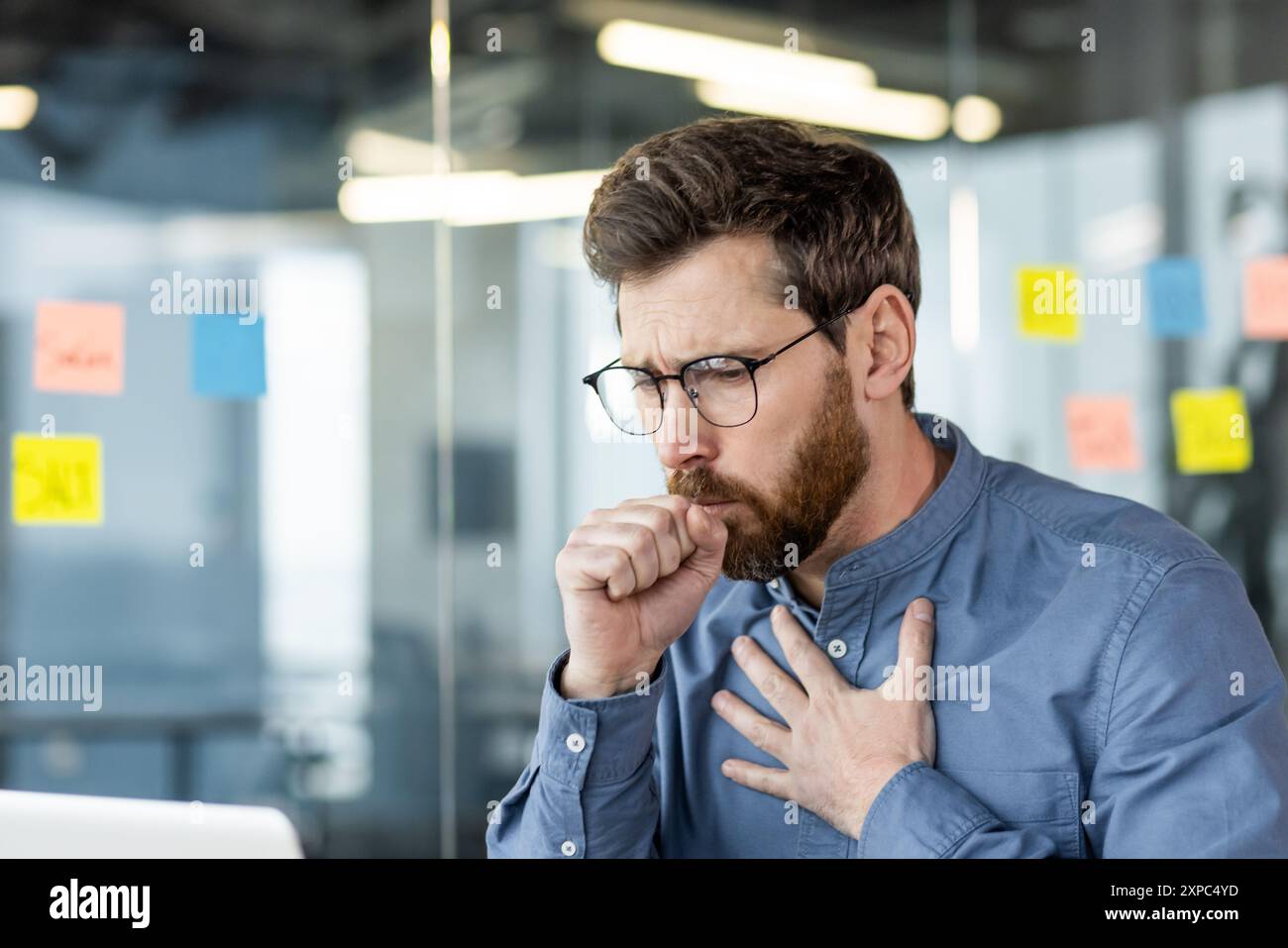 Sick man coughing on hands hi-res stock photography and images - Alamy