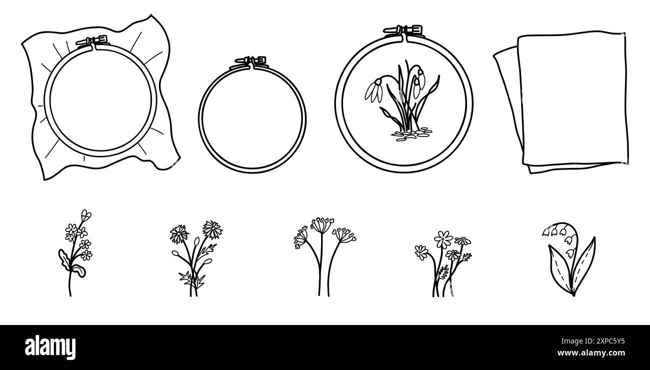 Set of Embroidery Hoop with Canvas, Piece of Cloth or Fabric and ...