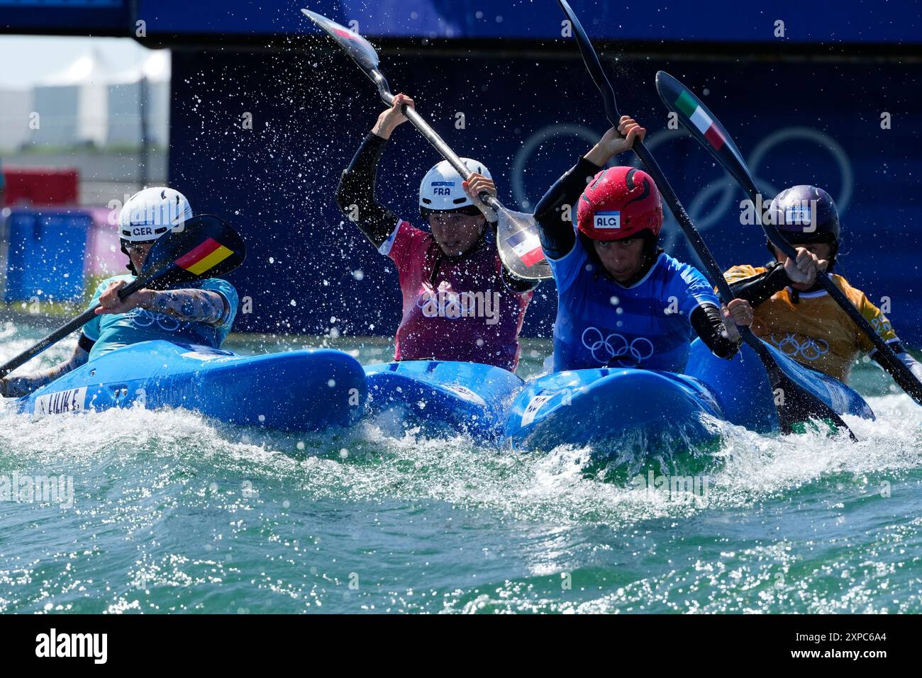 Camille Prigent of France competes in the women's kayak cross finals ...
