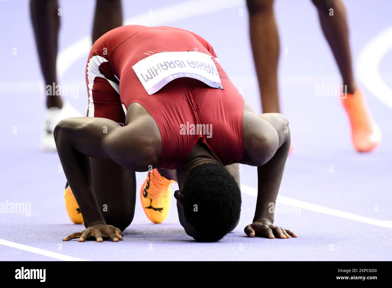 Ammar Ismail Ibrahim Yahia of Qatar reacts after competing in the 400m ...