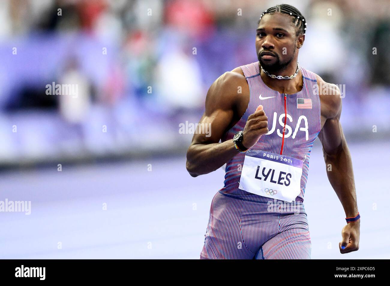Noah Lyes of United States of America reacts after comepting in the ...
