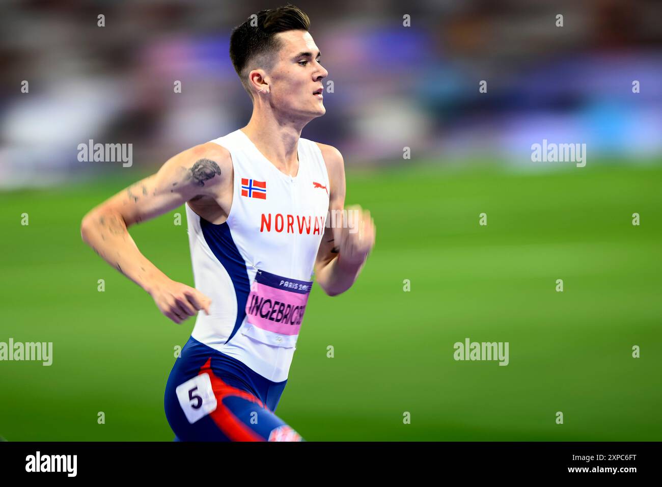 Jakob Ingebrigtsen of Norway competes in the 1500m men semi-final ...