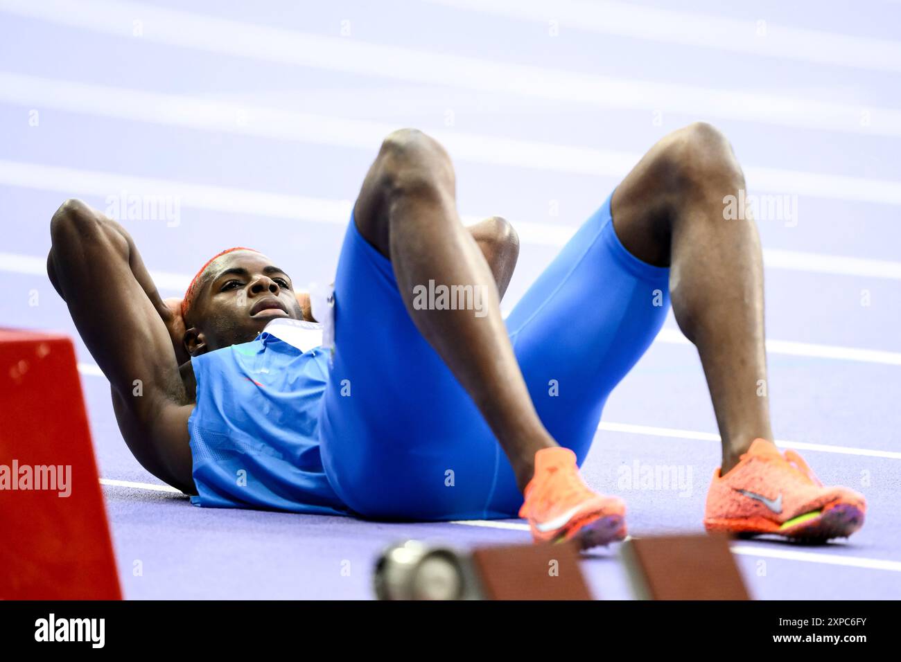 Chituru Ali of Italy reacts after comepting in the 100m men semifinal ...