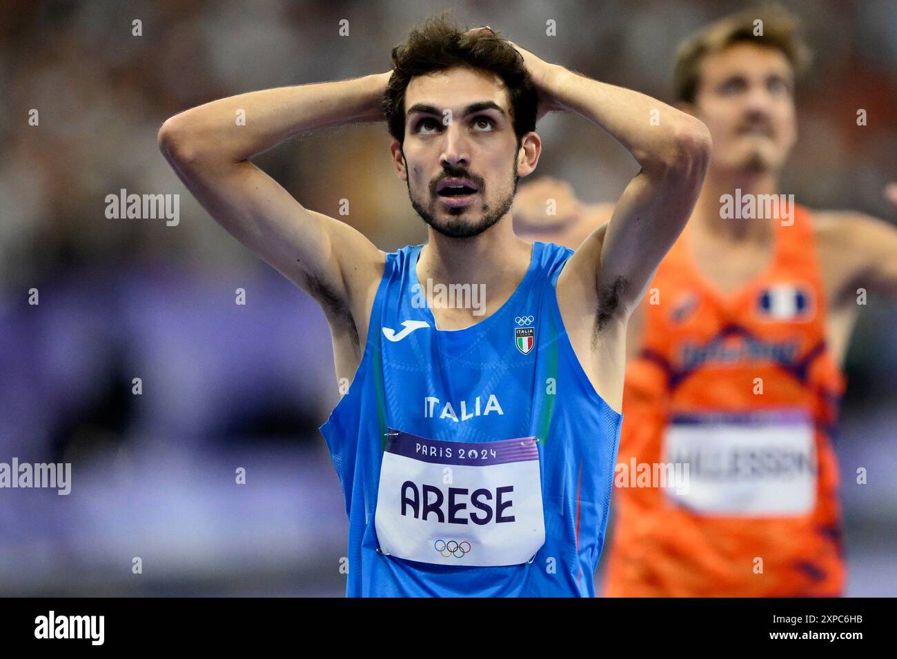 Pietro Arese of Italy reacts after competing in the 1500m men semi ...