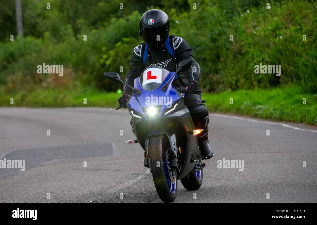 Whittlebury,Norhants,UK - Aug 4th 2024. Man riding a 2024 blue Yamaha ...