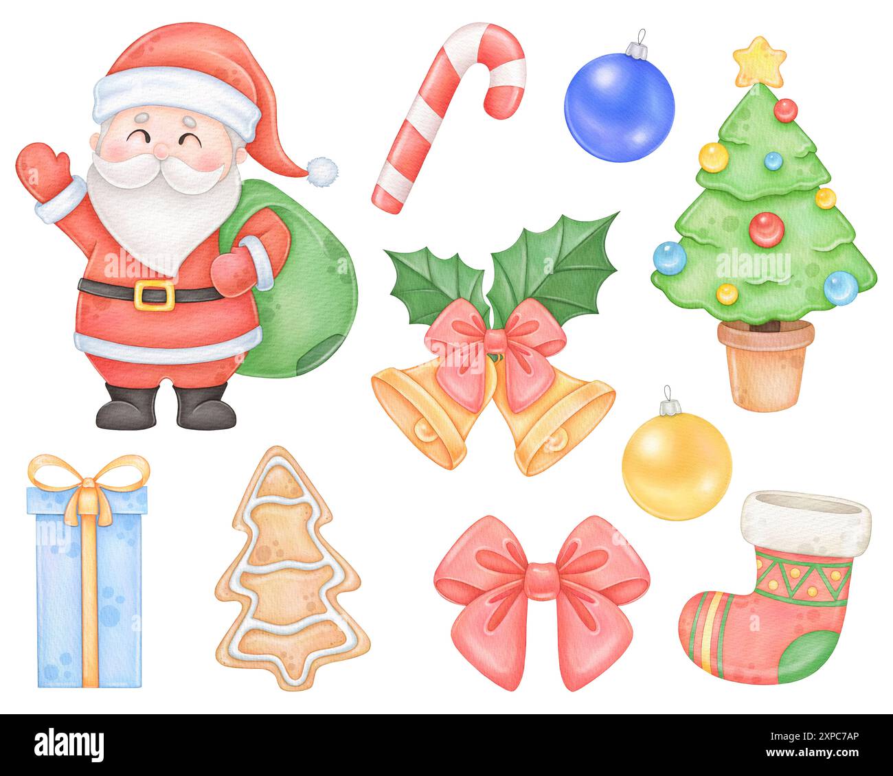 Set christmas tree watercolor Cut Out Stock Images & Pictures - Alamy
