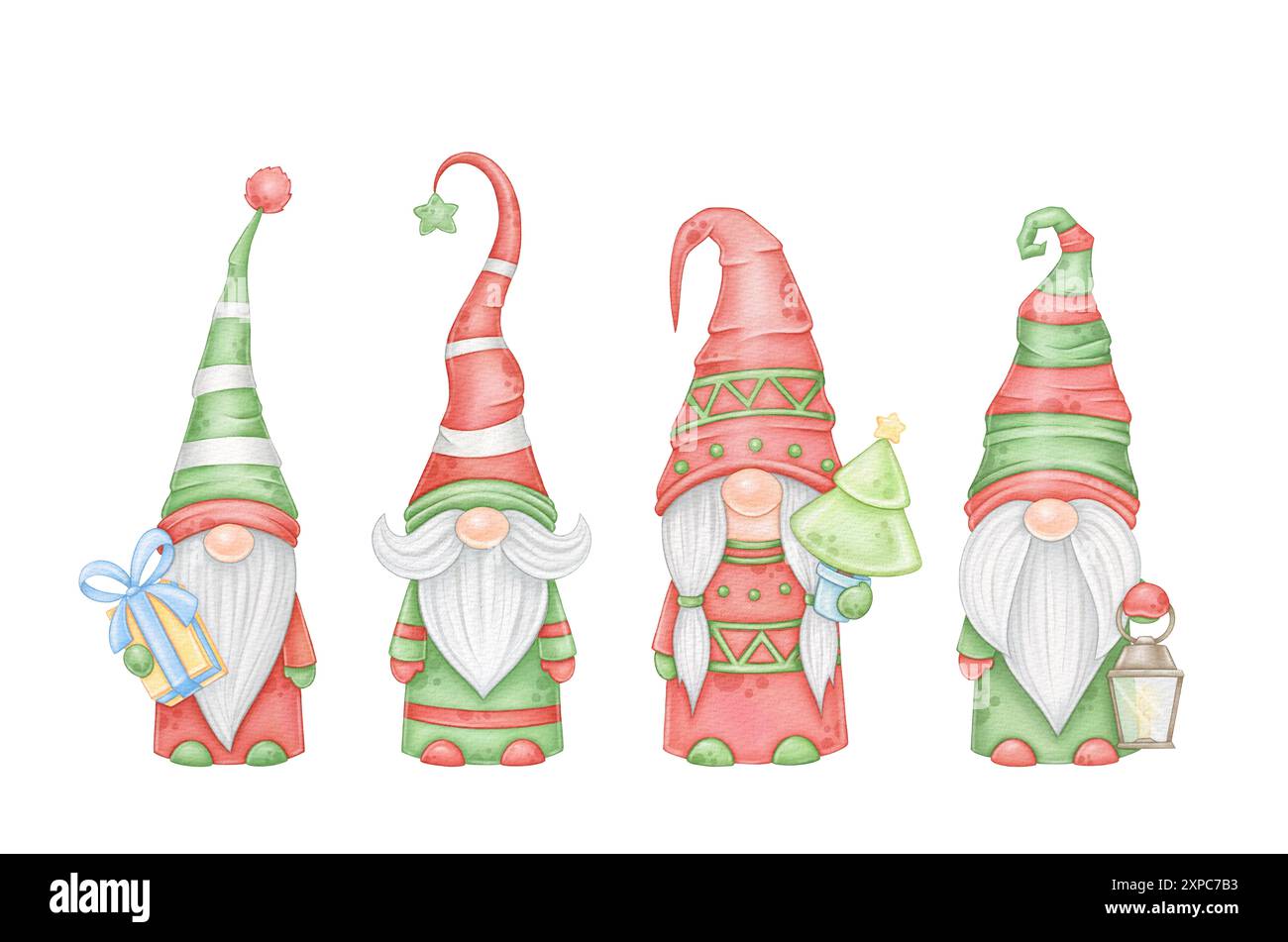 new year gnomes set isolated on white, new year watercolor illustration ...