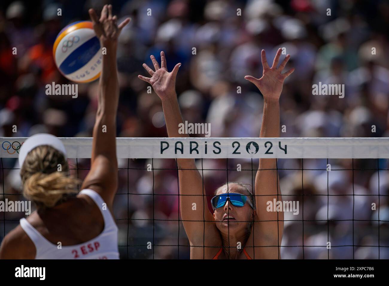 Netherlands' Katja Stam defends during the women's round of 16 beach ...