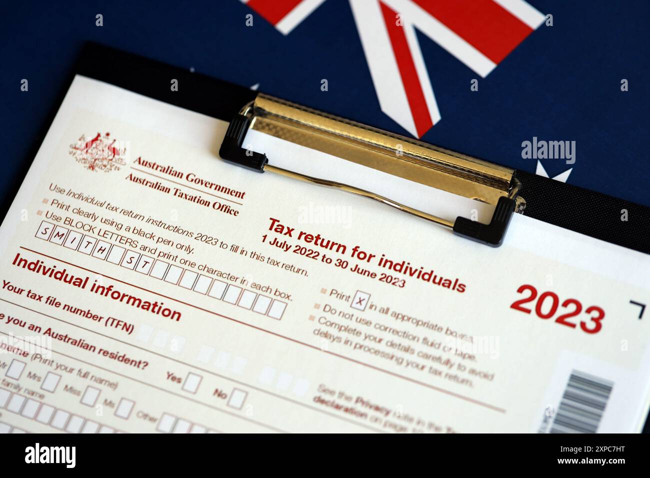 KYIV, UKRAINE - JULY 10, 2024 Australian Tax Return for individuals ...
