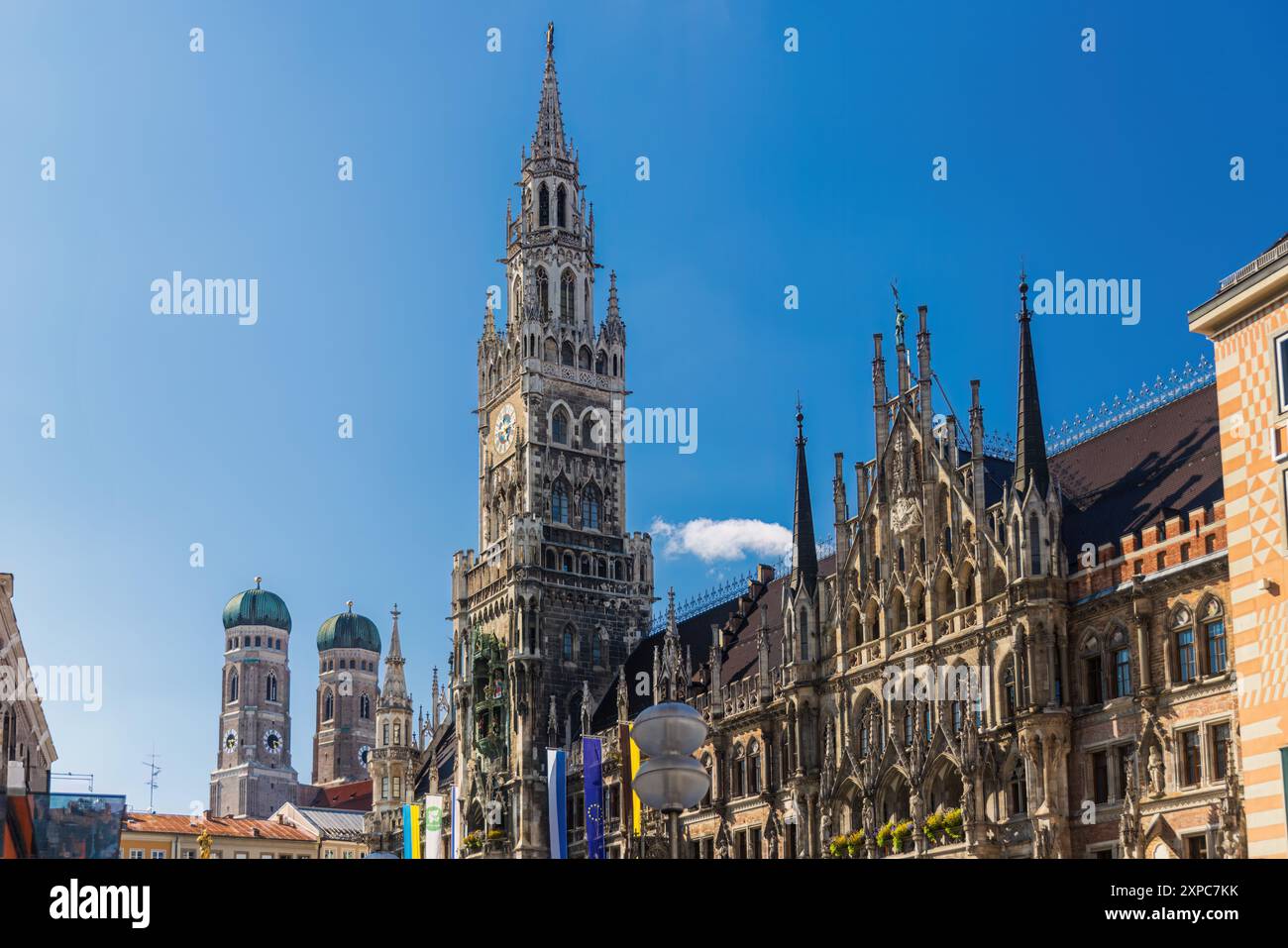 Munich skyline seen from Marienplatz with the new Town Hall and the ...