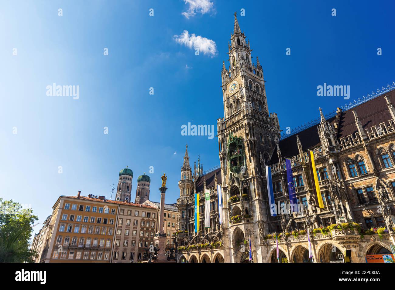 Munich skyline seen from Marienplatz with the new Town Hall and the ...