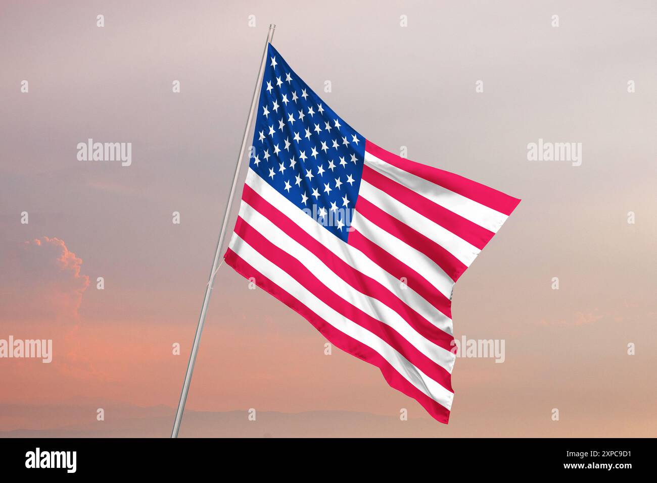 USA flag waving proudly, showcasing red, white, and blue stripes along ...