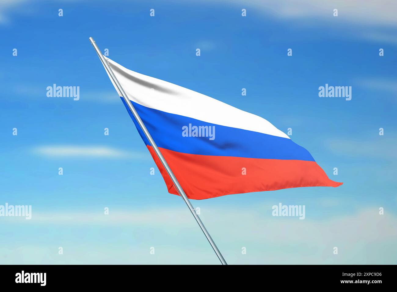 Russian flag waving proudly, featuring white, blue, and red stripes ...