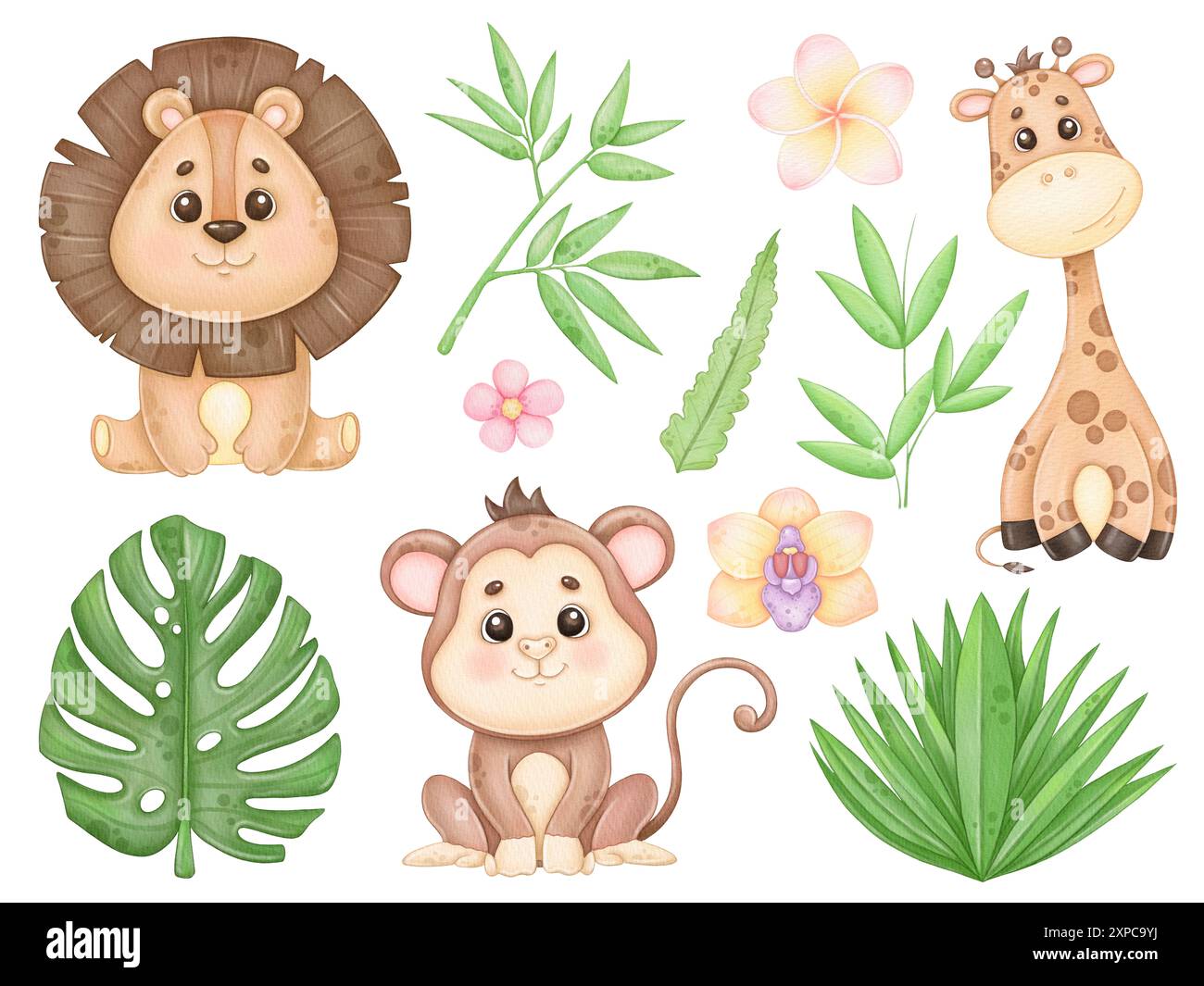 Watercolor safari animals clip art Stock Photo - Alamy