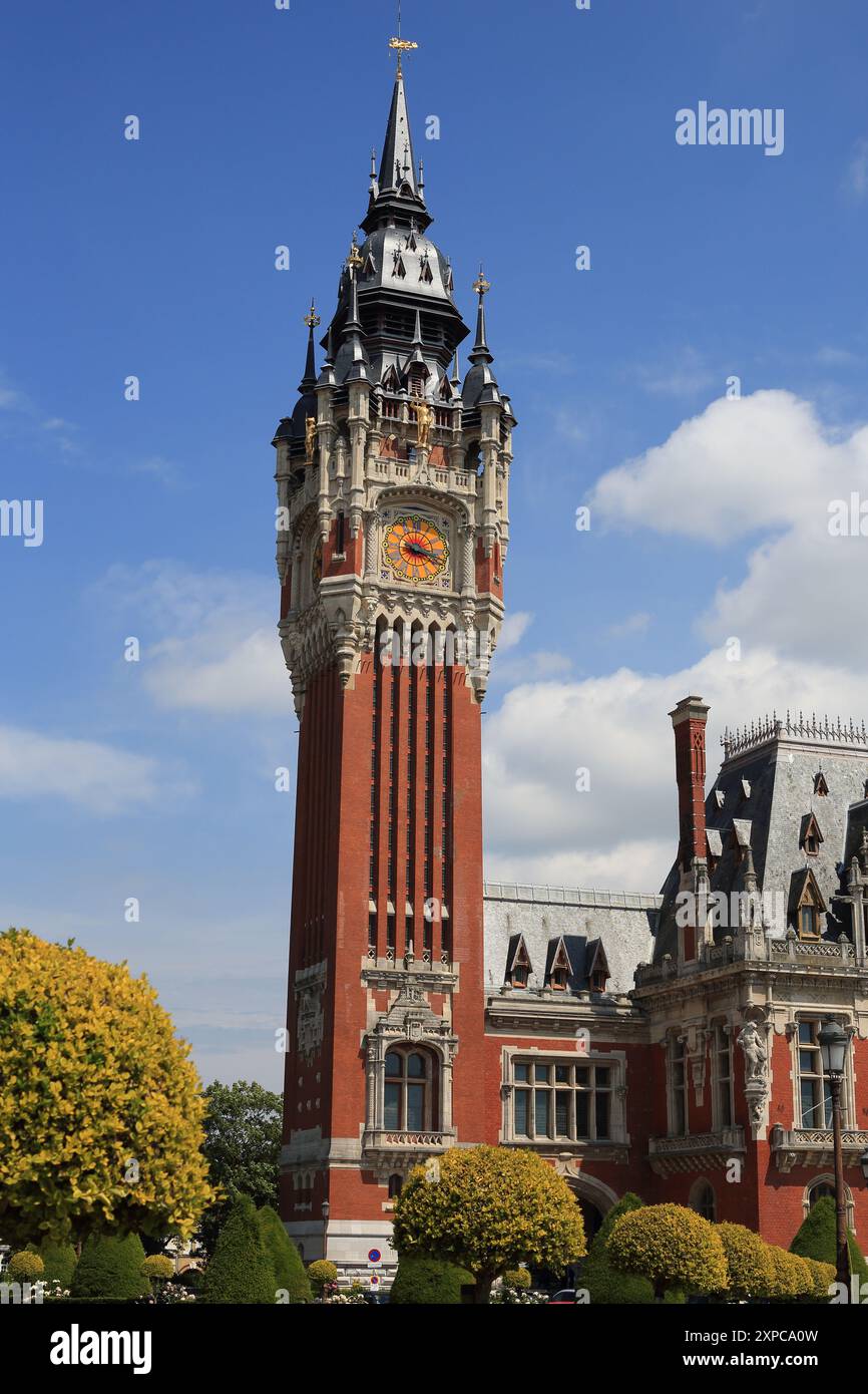 Belfry and clock tower of town hall from Boulevard Jacquard, Calais ...