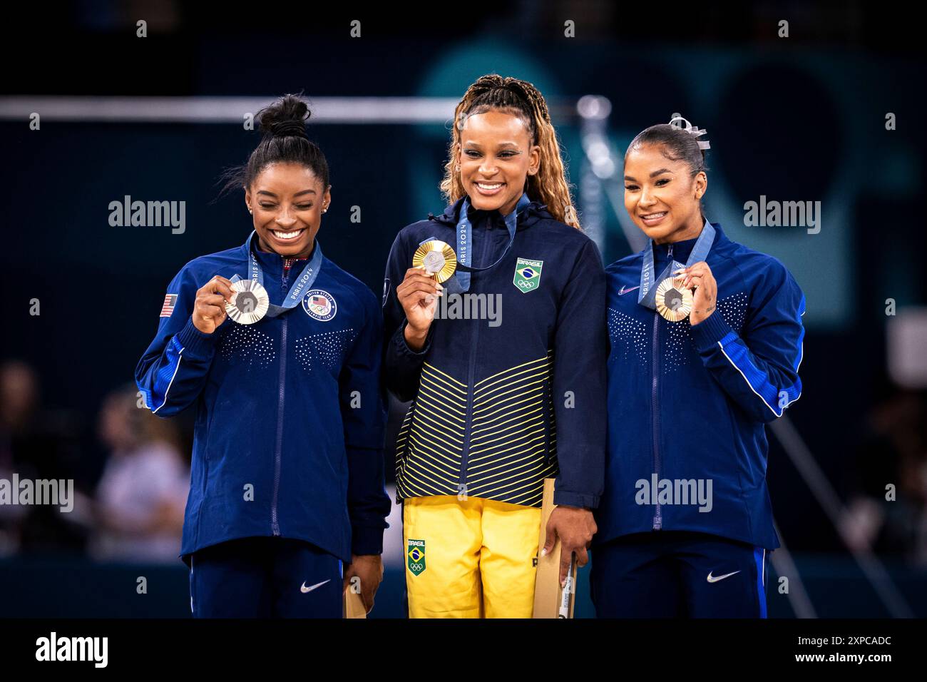 Paris, France. 05th Aug, 2024. Rebeca Andrade with Olympic Gold Medal ...