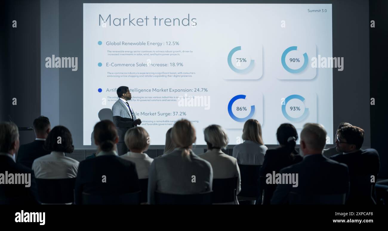 Corporate Event: Black Male Tech CEO Giving Presentation To Colleagues ...