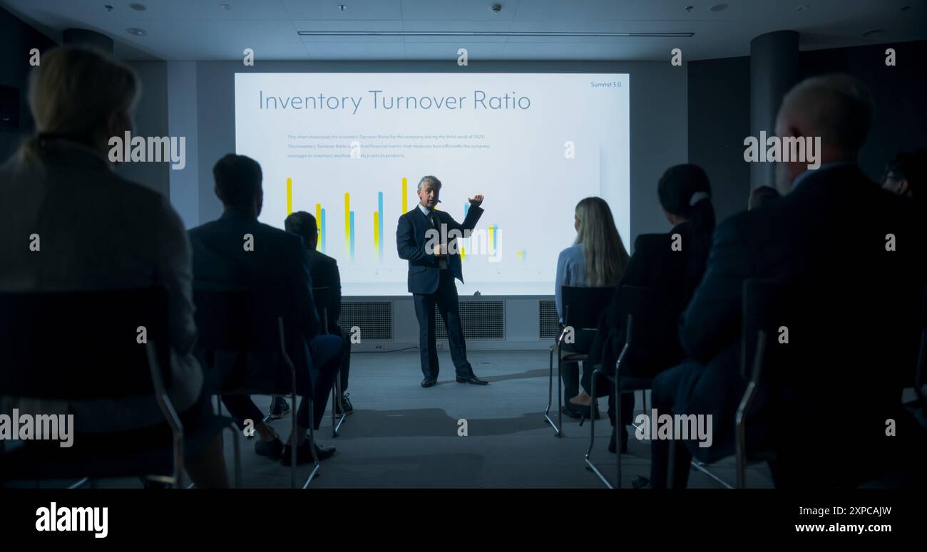 Corporate Event: Caucasian Male Tech CEO Giving Presentation To ...
