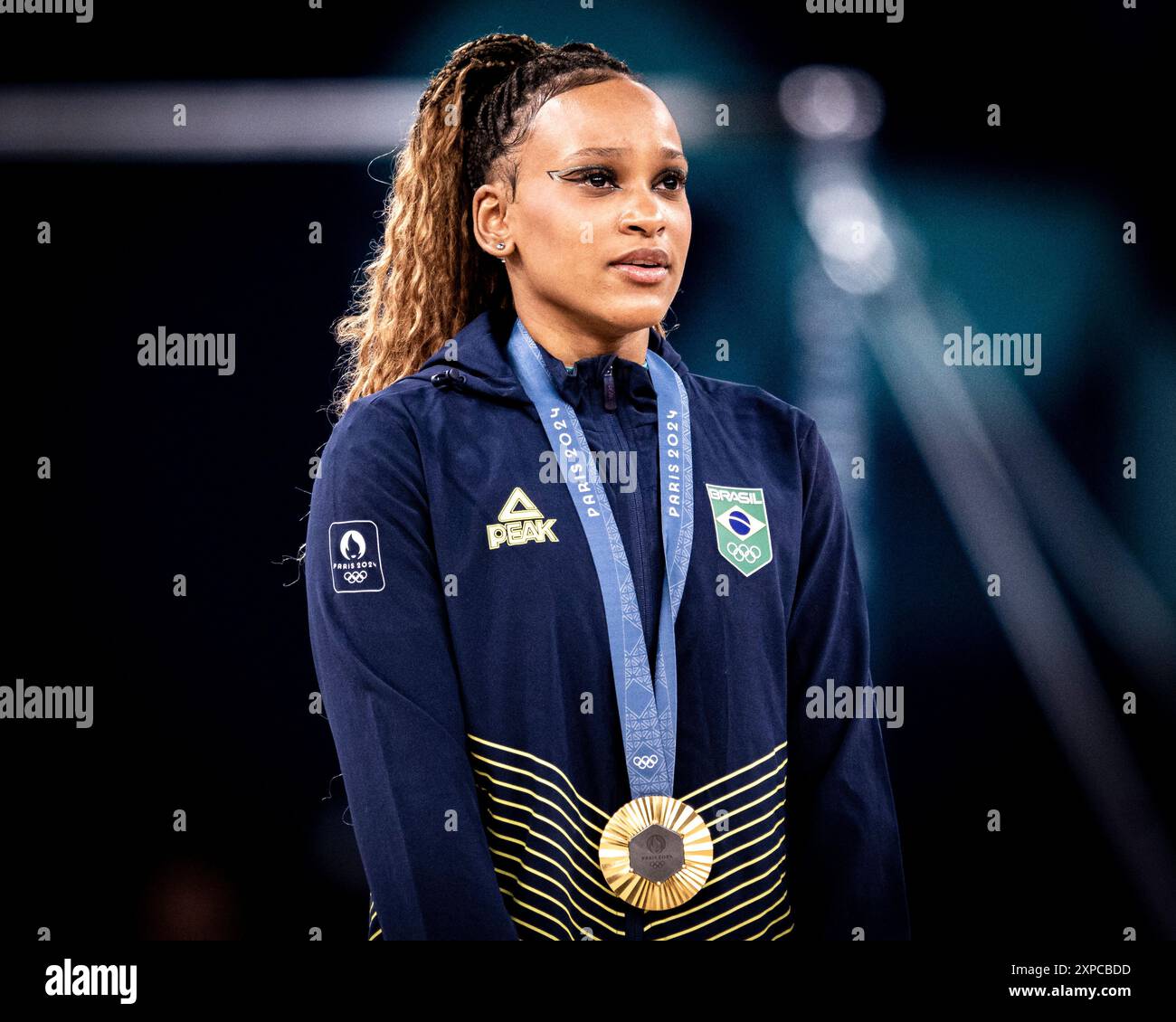 Paris, France. 05th Aug, 2024. Rebeca Andrade with Olympic Gold Medal ...