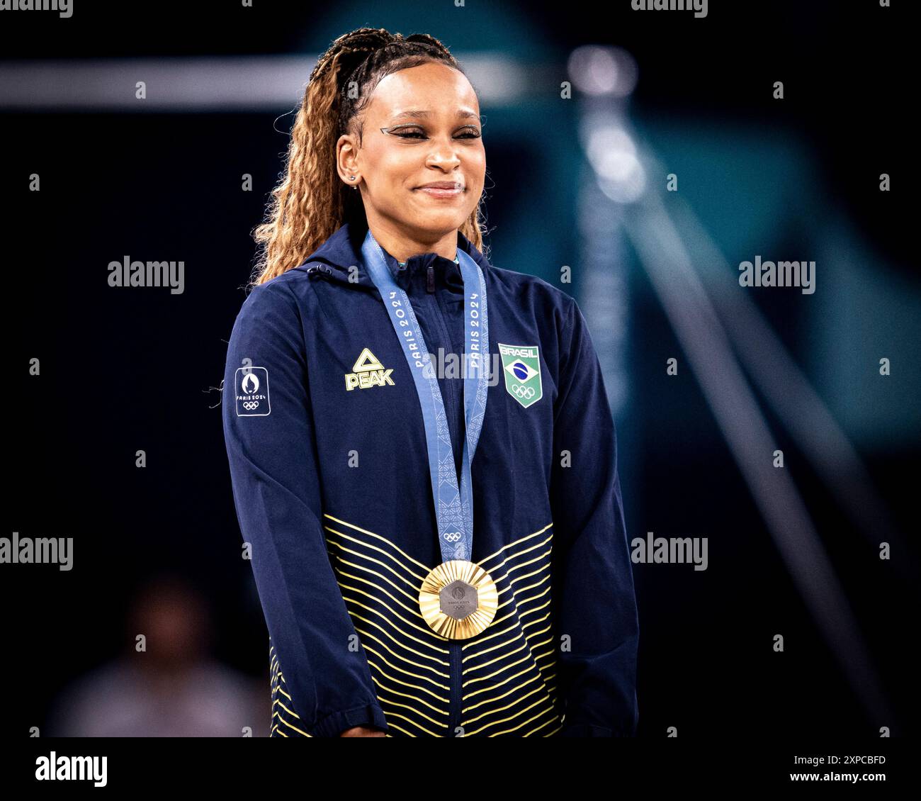 Paris, France. 05th Aug, 2024. Rebeca Andrade with Olympic Gold Medal ...