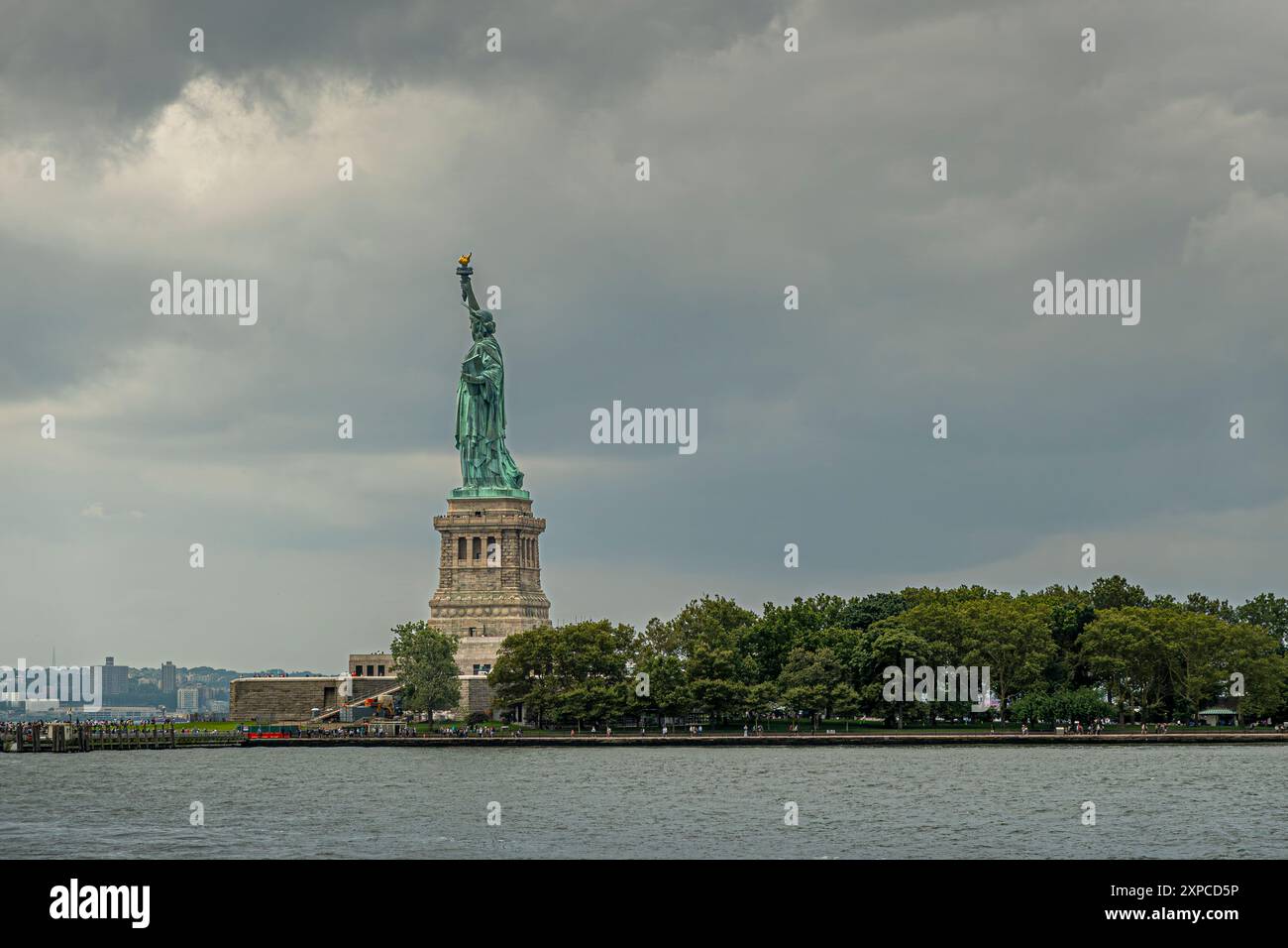New York, NY, USA - August 4, 2023: Statue of Liberty NE view under ...
