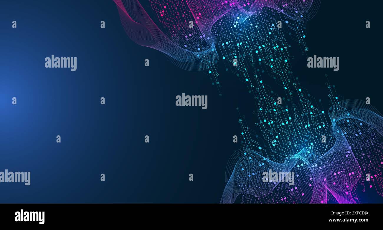 Artificial Intelligence or machine learning vector design. Quantum computer technology concept ...