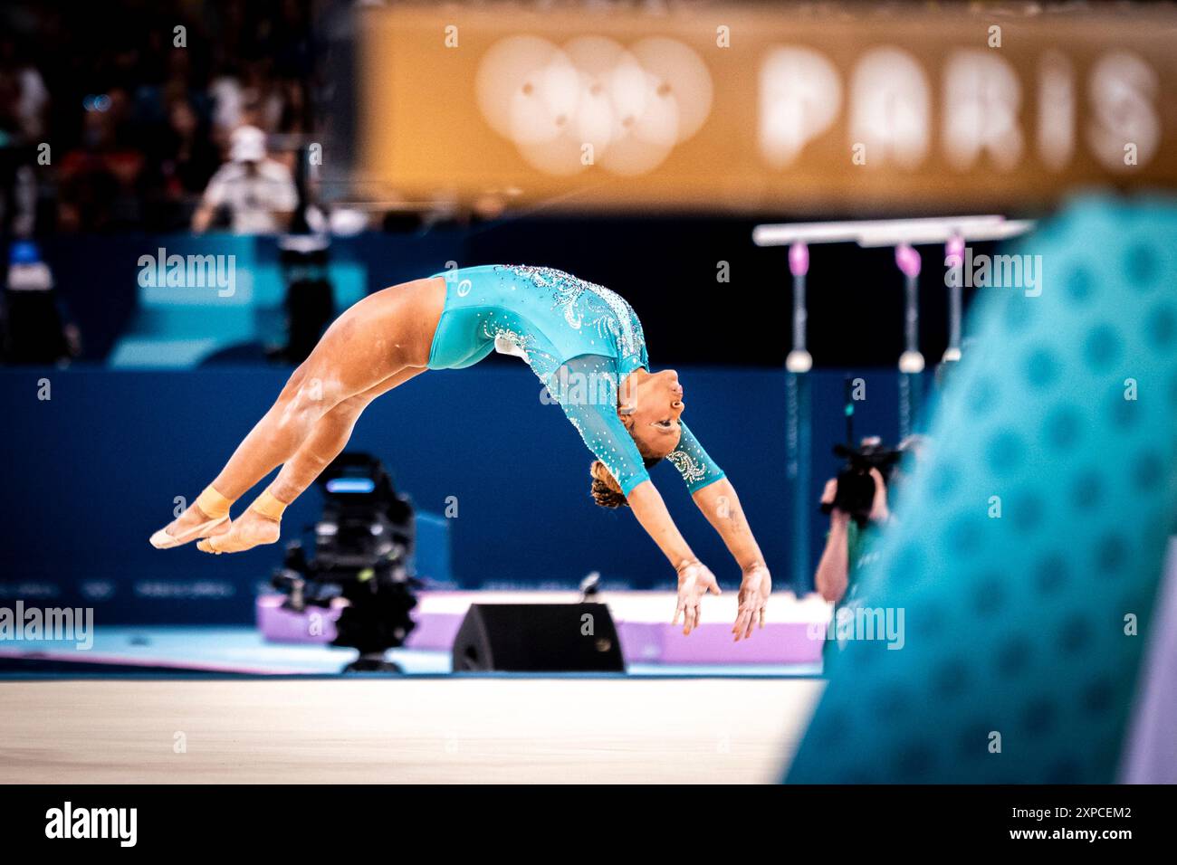 Paris, France. 04th Aug, 2024. Rebeca Andrade during her floor routine ...