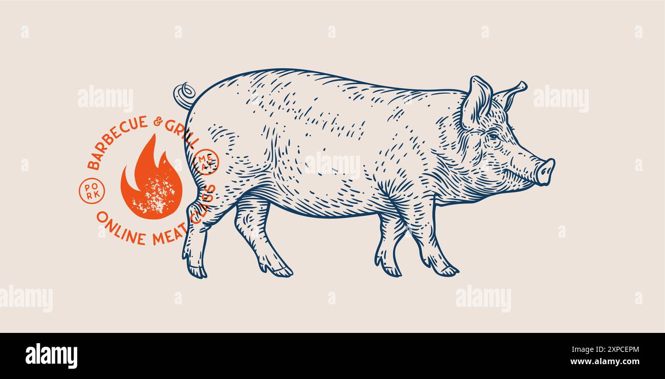 Pork, pig, hog, head, meat tag label Stock Vector Image & Art - Alamy