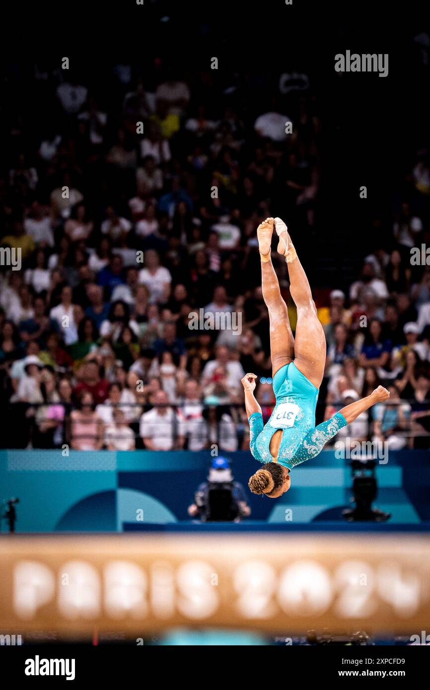 Rebeca Andrade during her floor routine which would result in her ...