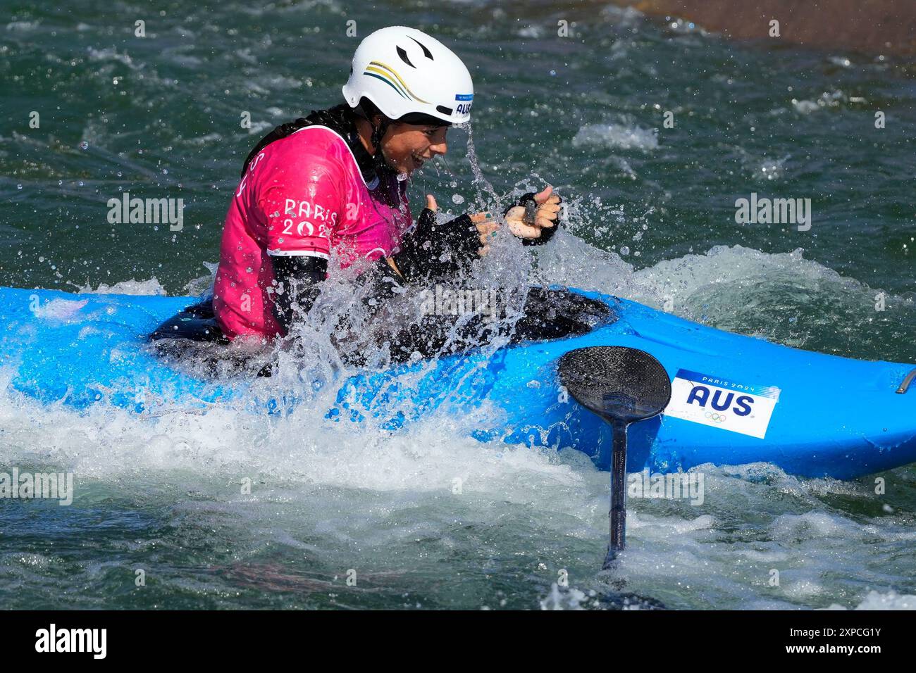 Noemie Fox of Australia reacts to winning gold in the women's kayak ...