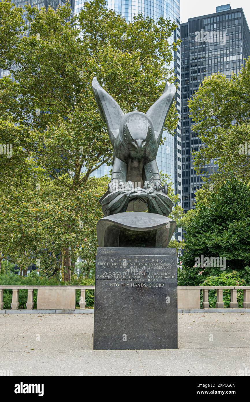 New York, NY, USA - August 4, 2023: East Coast Memorial statue in ...
