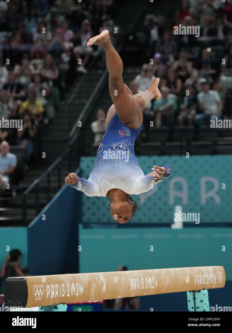Paris, France. 05th Aug, 2024. Simone Biles of the U.S. performs on the ...